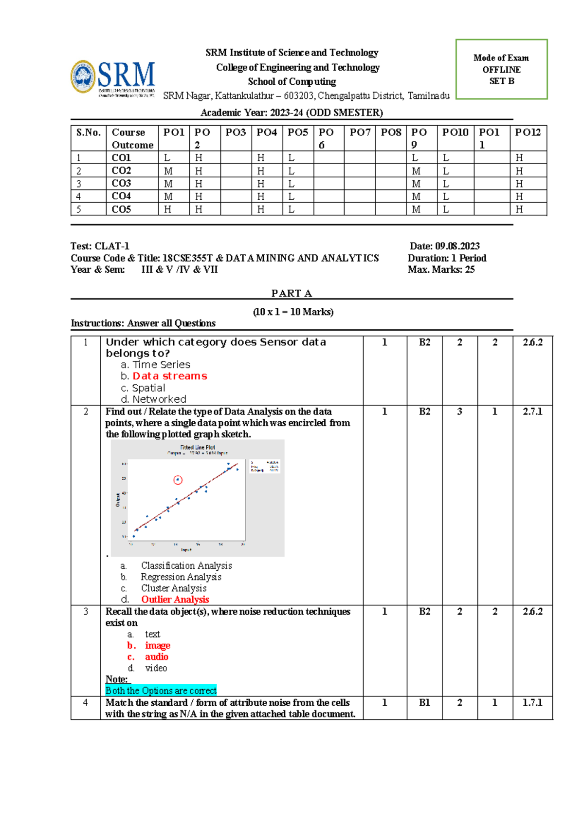 DMA Answer Key SET B - CT2 paper - SRM Institute of Science and ...