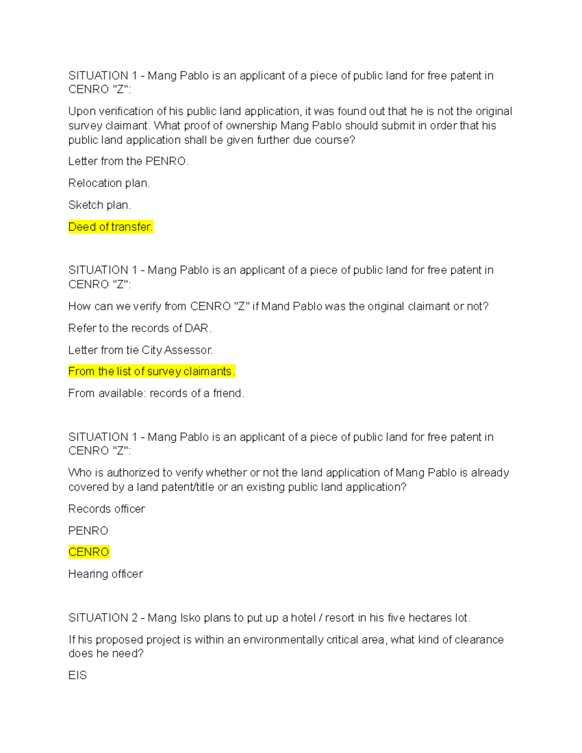 GE LAWS reviewer - SITUATION 1 - Mang Pablo is an applicant of a piece ...