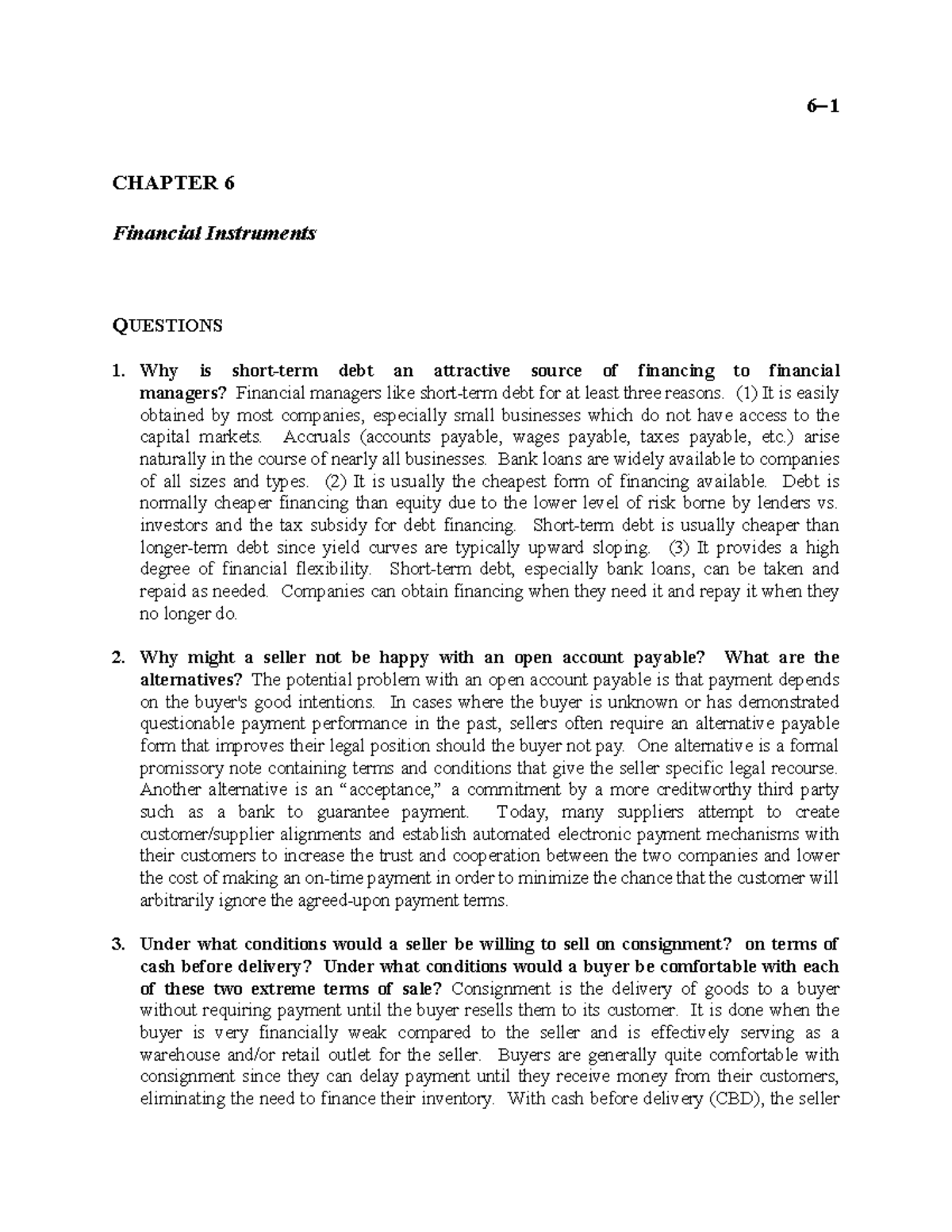 Chapter 6 - Solutions - 6 1 CHAPTER 6 Financial Instruments QUESTIONS ...