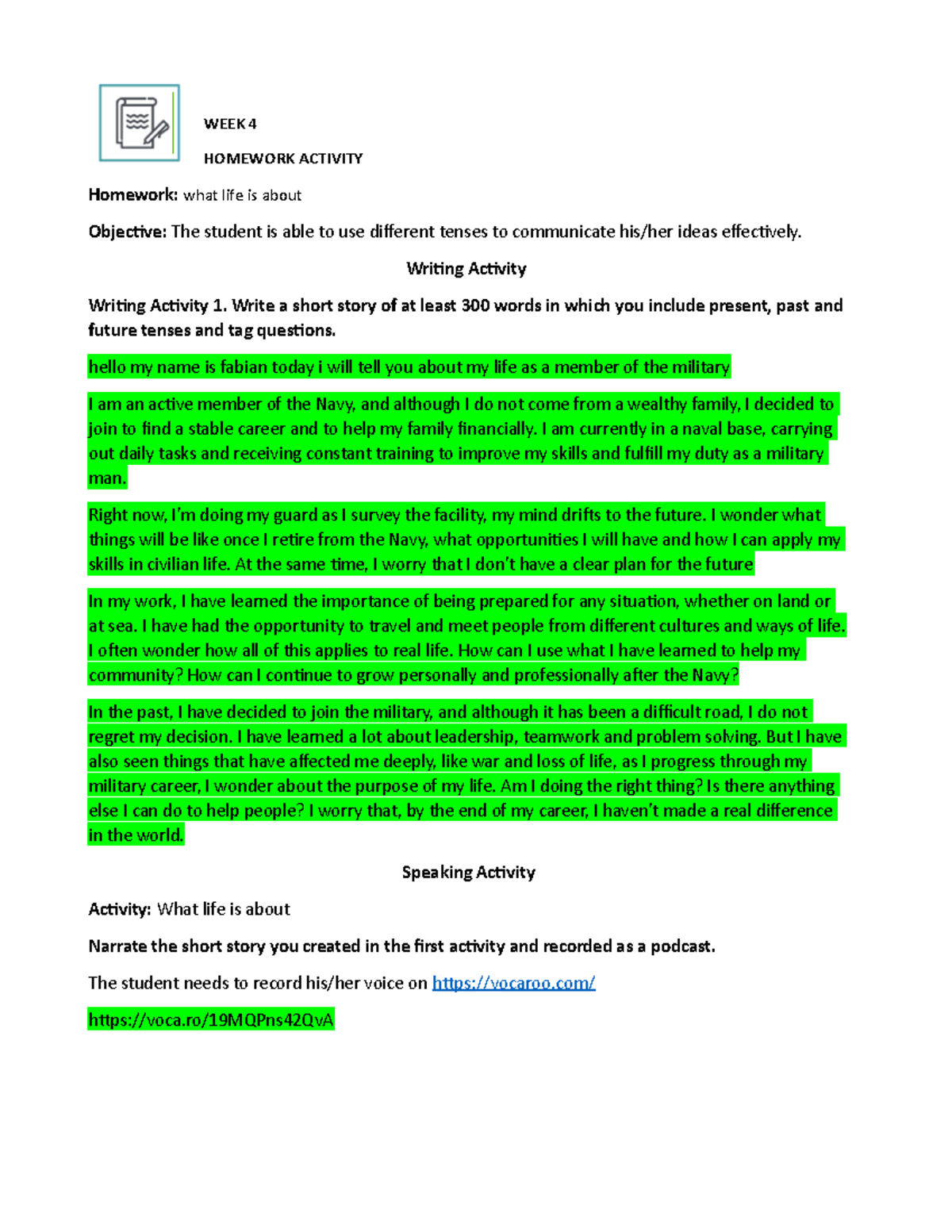 WEEK 4 TASK - ... - WEEK 4 HOMEWORK ACTIVITY Homework: what life is ...