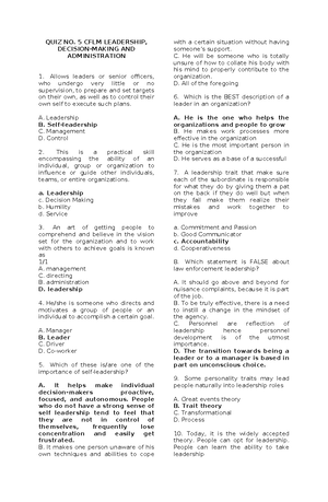 QUIZ 4 - Q AND A - CLJ - QUIZ NO. 4 – LAW ENFORCEMENT OPERATION WITH ...