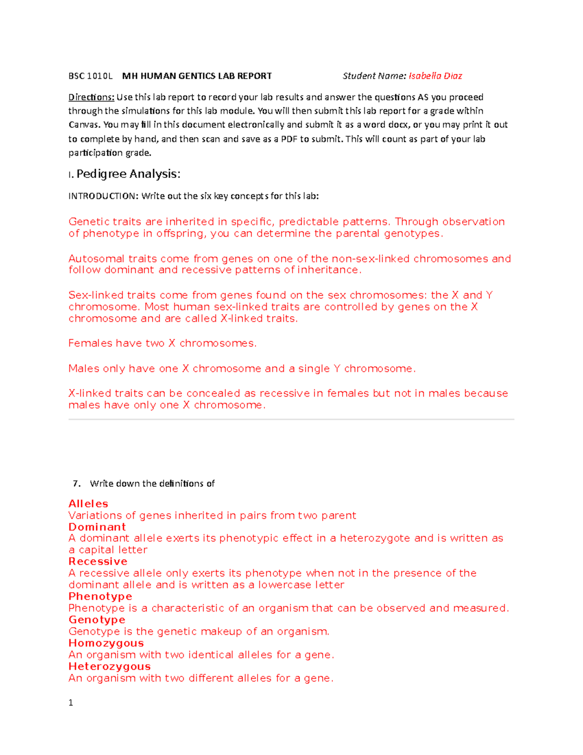 2022 MH Human Genetics LAB Report - BSC 1010L MH HUMAN GENTICS LAB ...