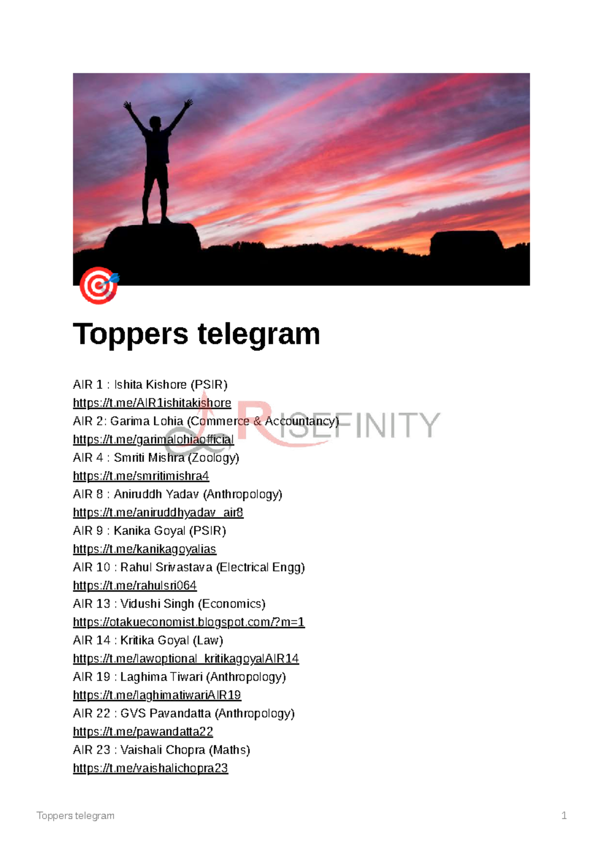 Toppers telegram channel links - 🎯 Toppers telegram AIR 1 : Ishita ...