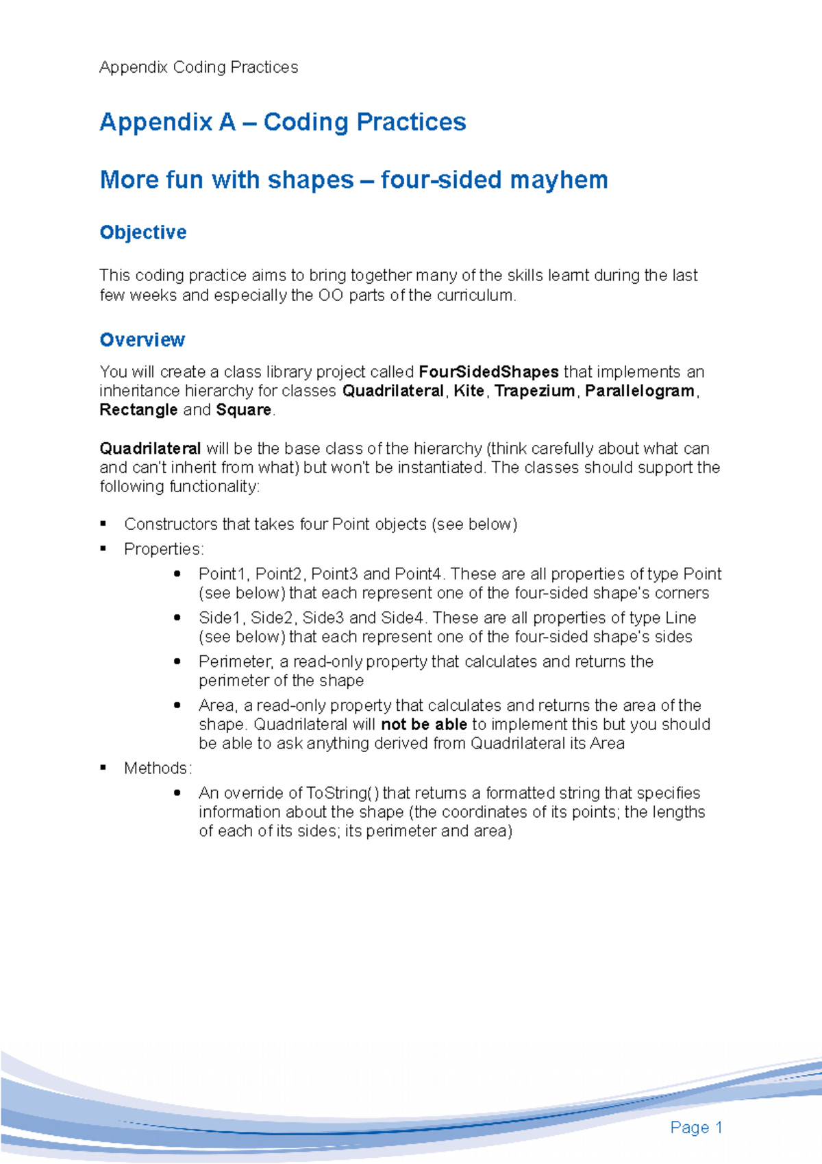 Homework Shapes - Appendix Coding Practices Appendix A – Coding ...