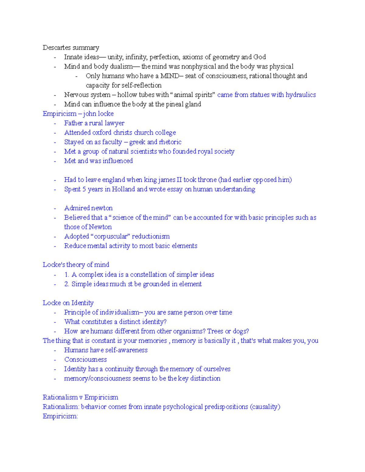 History systems psychology - Descartes summary - Innate ideas— unity ...