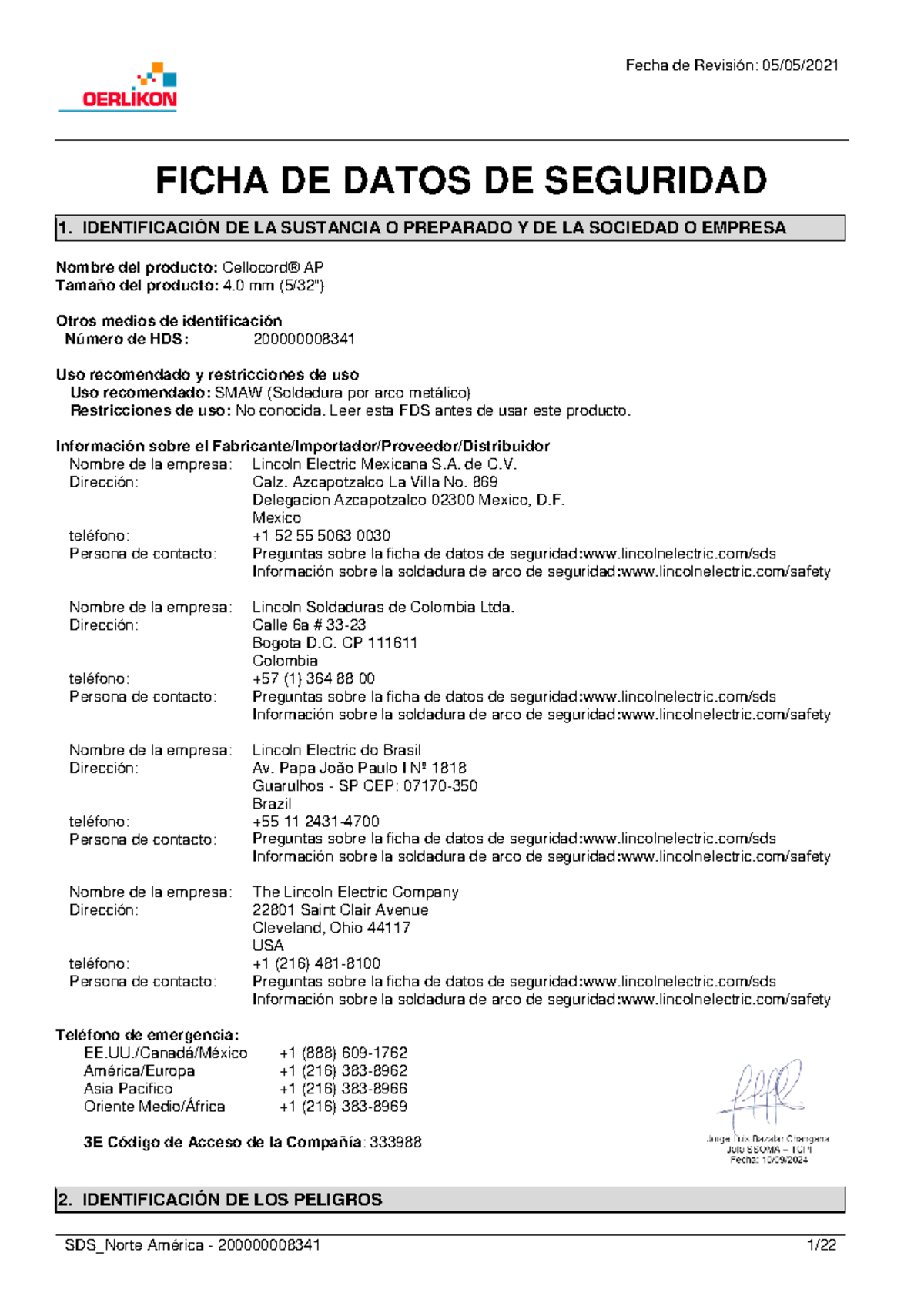 Cellocord AP 4 00 mm SDS - hoja msds - FICHA DE DATOS DE SEGURIDAD 1. IDENTIFICACIÓN DE LA ...