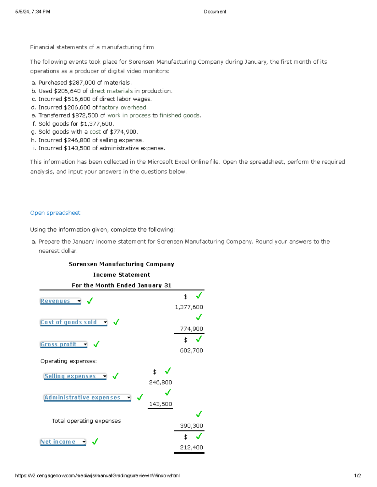 ACC 202 - Problem Set Ex1 - Financial statements of a manufacturing ...
