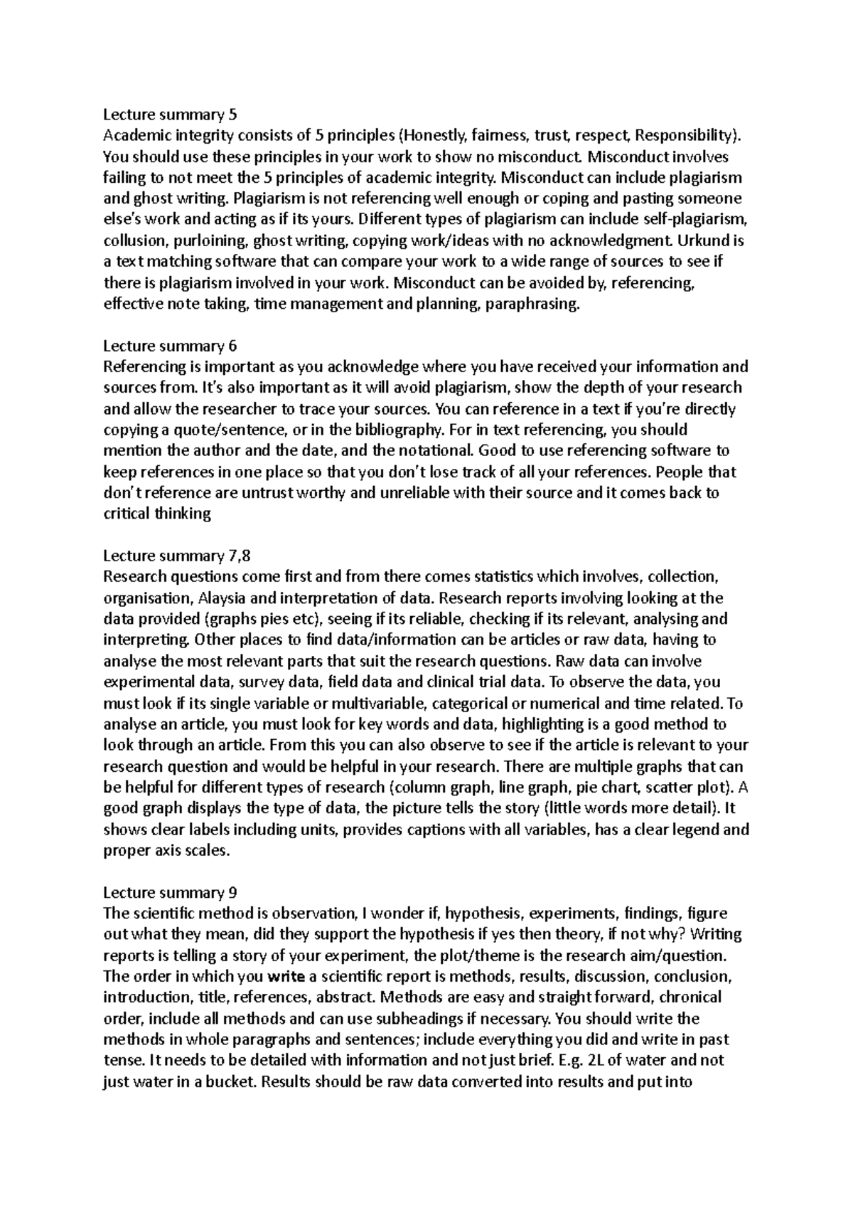 BSC100 lecture summaries 5-22 semester 1 2021 - Lecture summary 5 ...