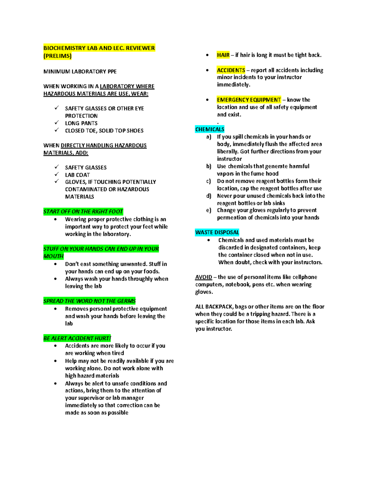 Biochem.prelims reviewer lab and lectures - BIOCHEMISTRY LAB AND LEC ...