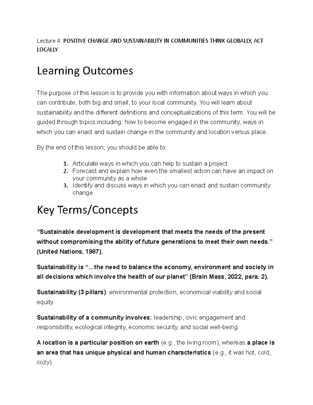 Community Engement lesson 4,5,6 - Lecture 4: POSITIVE CHANGE AND ...
