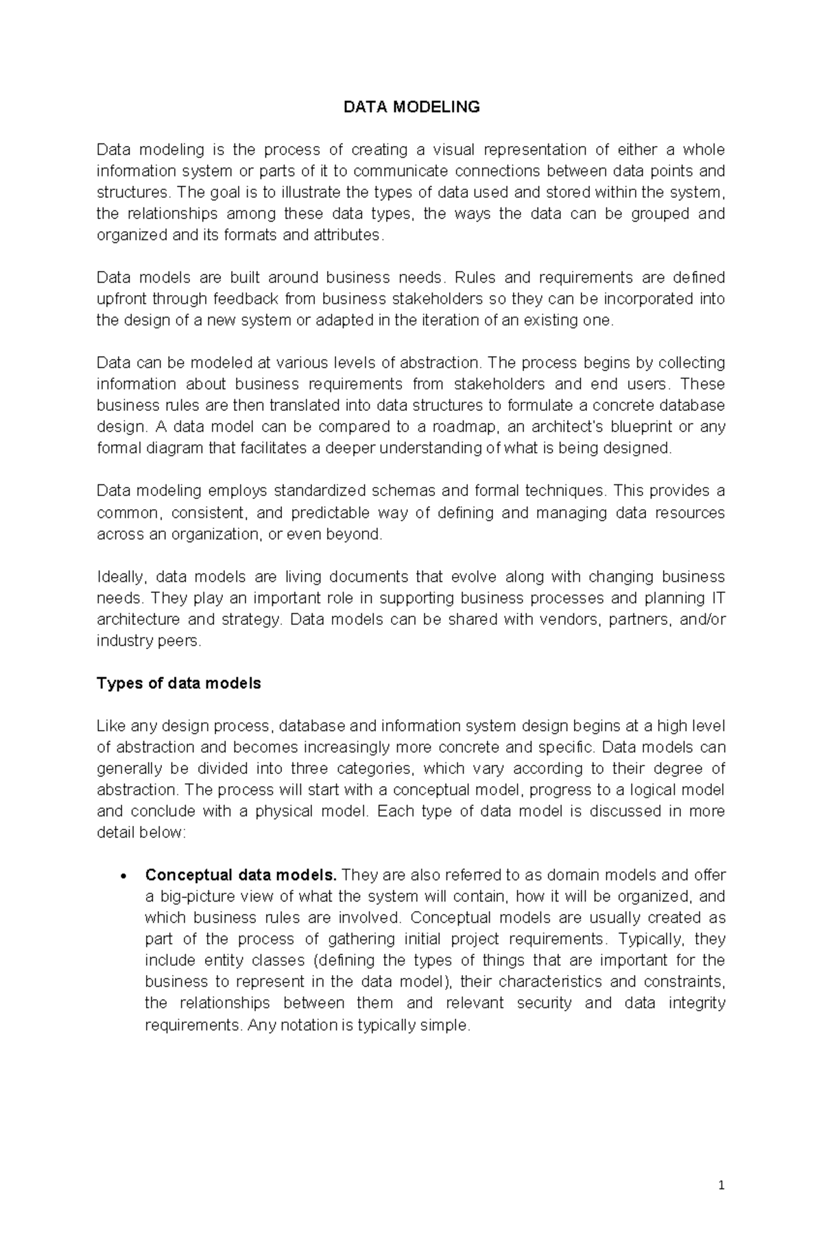 Data Modeling - Lecture notes 1-4 - General Education - CapSU - Studocu