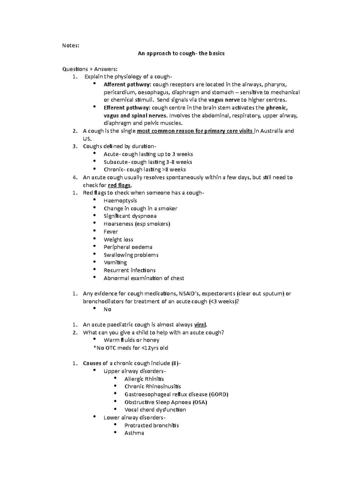 An approach to cough- the basics - Notes: An approach to cough- the ...
