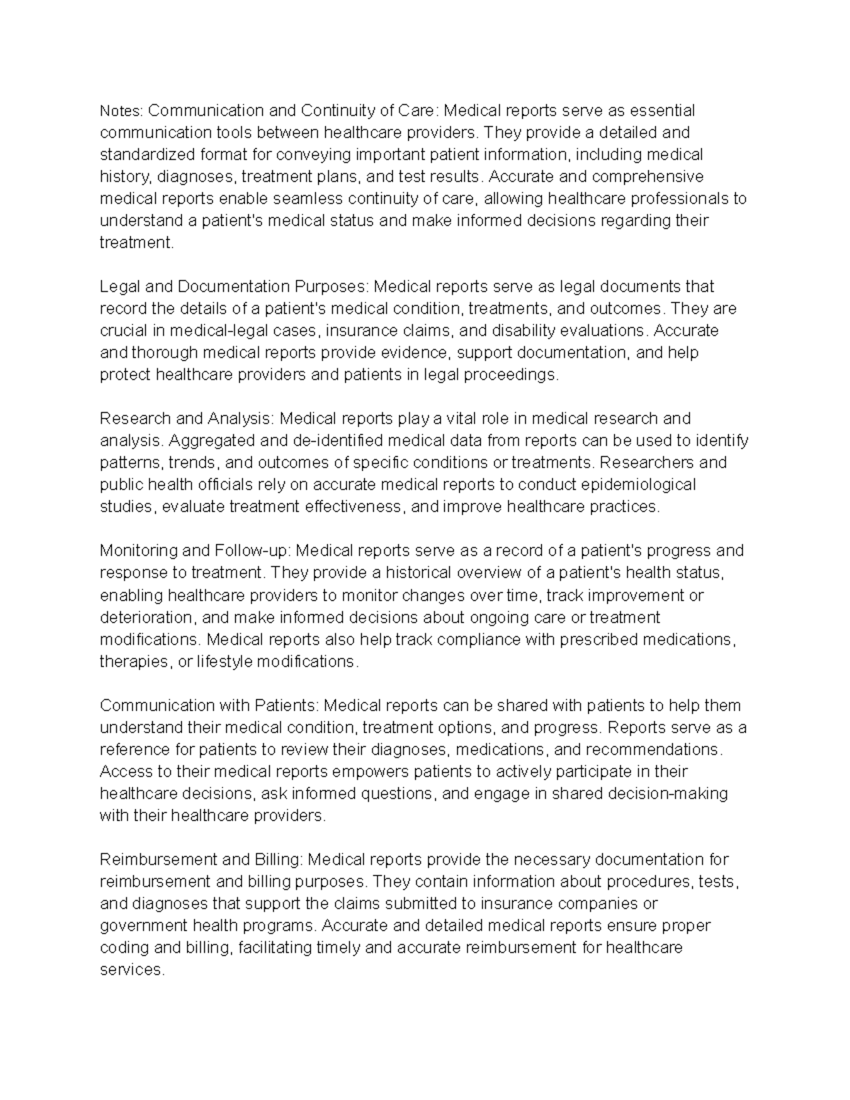 Medical rep - Notes: Communication and Continuity of Care: Medical ...