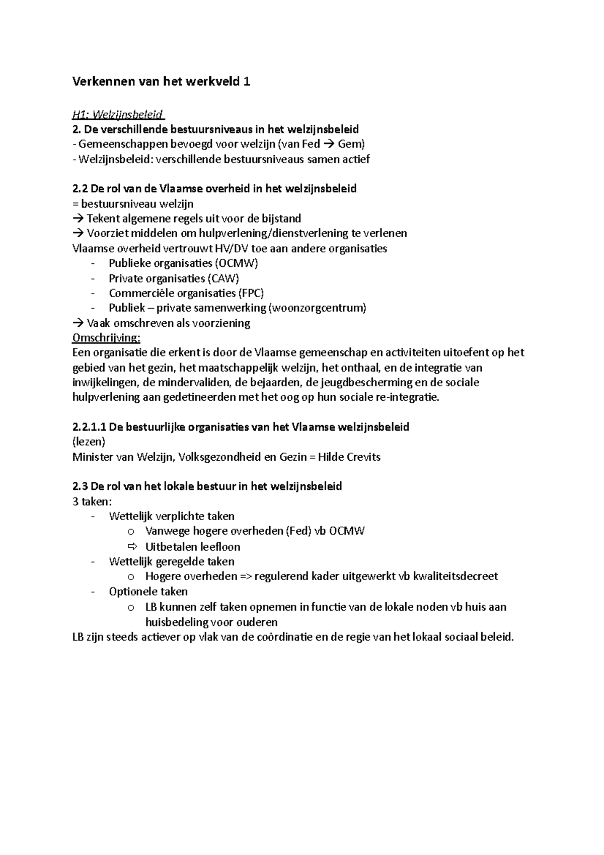 Verkennen van het werkveld 1 sv - Verkennen van het werkveld 1 H1 ...