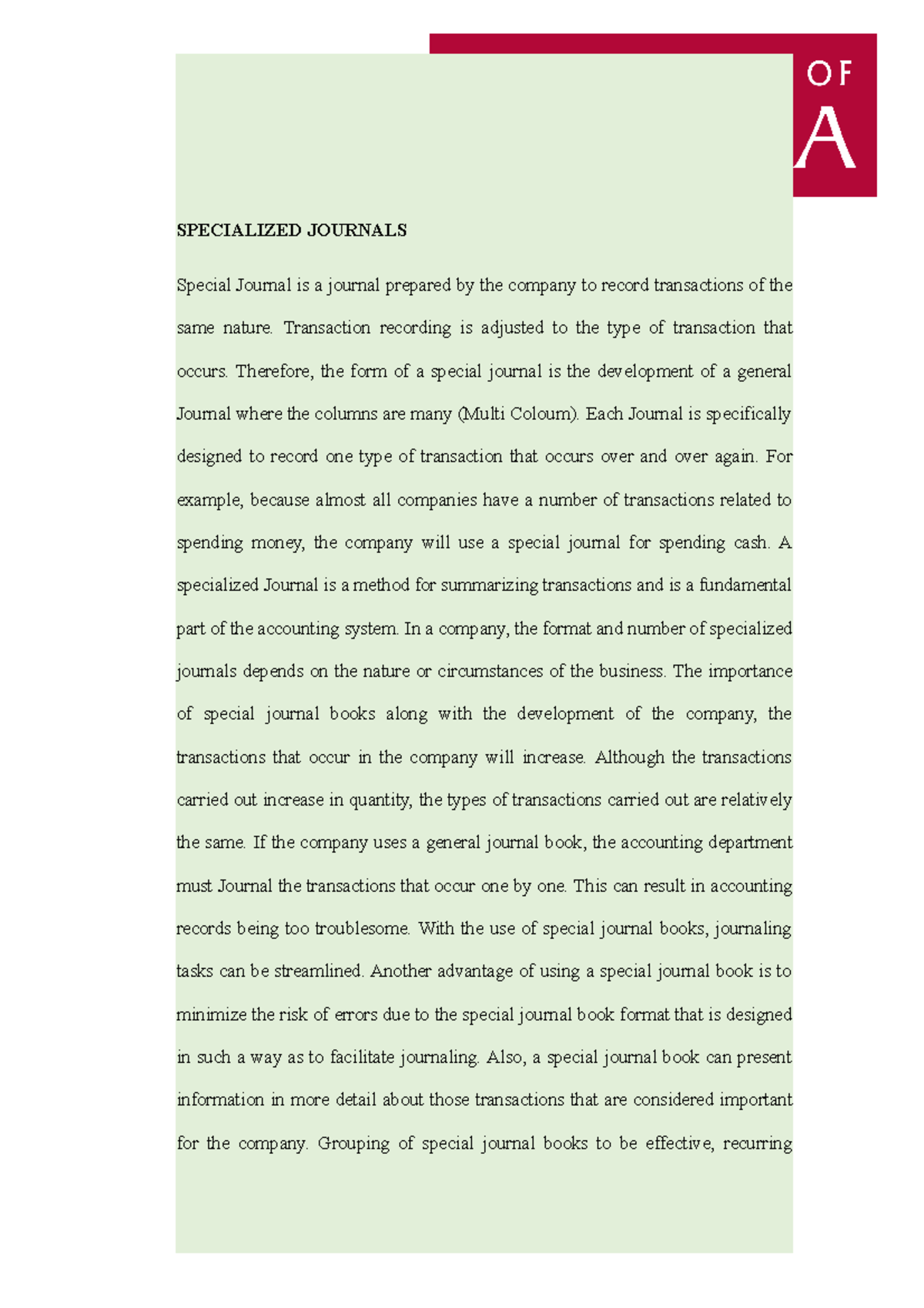 Documents Accounting - Specialized Journals - SPECIALIZED JOURNALS ...