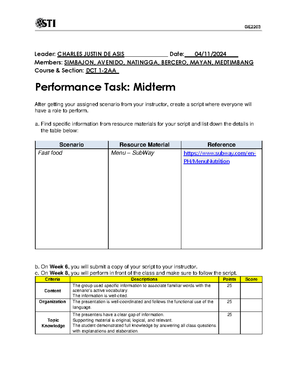02 Performance Task 111-1 - Leader: CHARLES JUSTIN DE ASIS ...