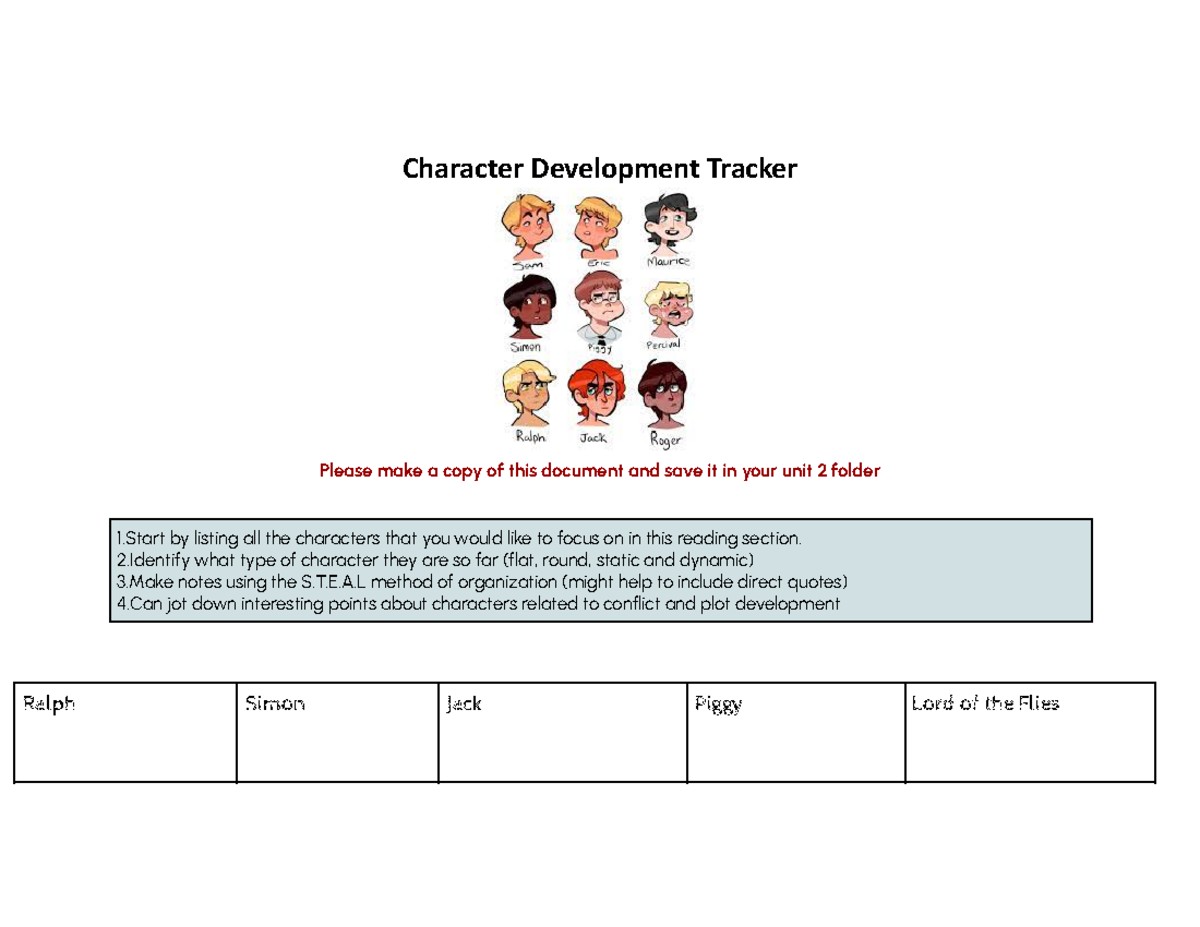 Character Development Tracker Role Organizer - Character Development ...