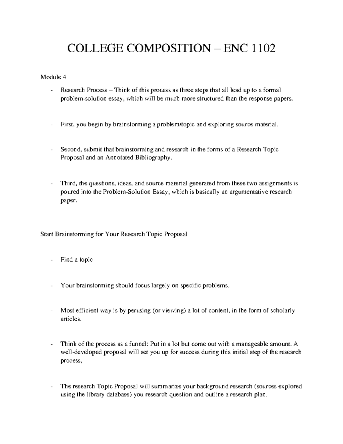 College Composition ENC1102 3 - COLLEGE COMPOSITION – ENC 1102 Module 4 ...