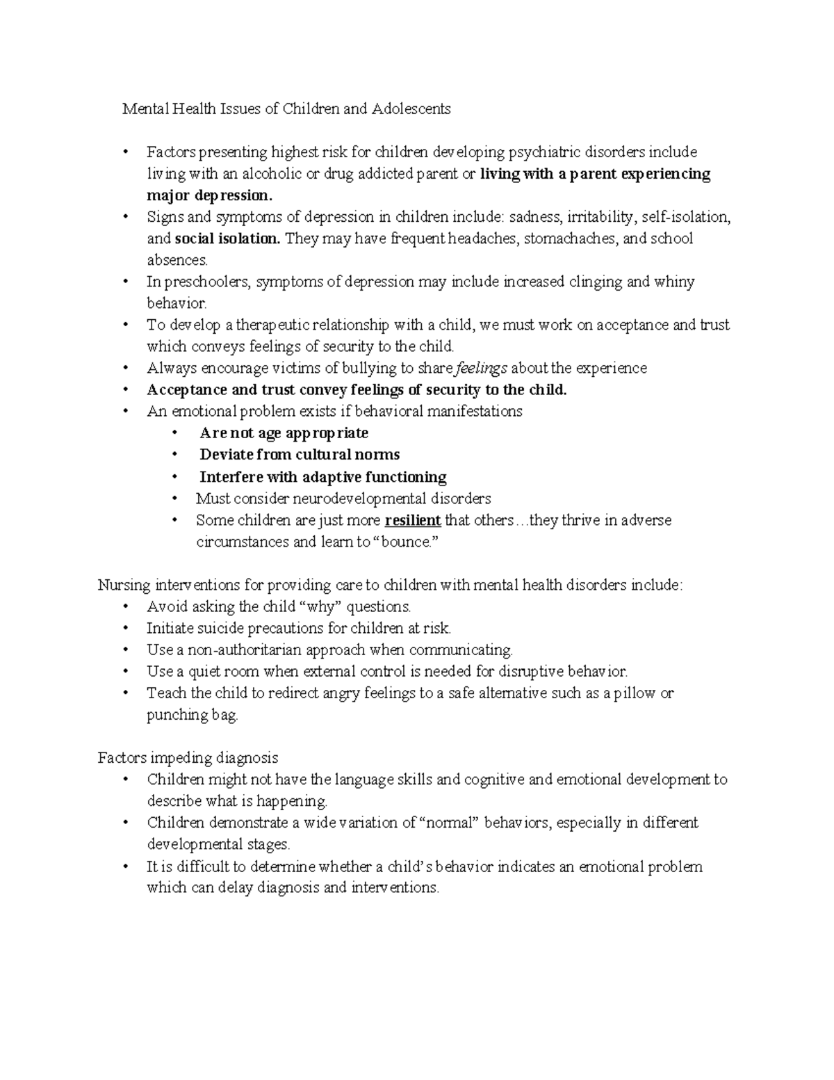 Mental Health Issues of Children and Adolescents Lecture Outline ...