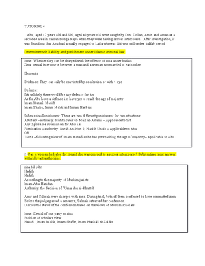 Tutorial 1 - UIL2722(2120) TUTORIAL TUTORIAL 1 Define Islamic legal ...