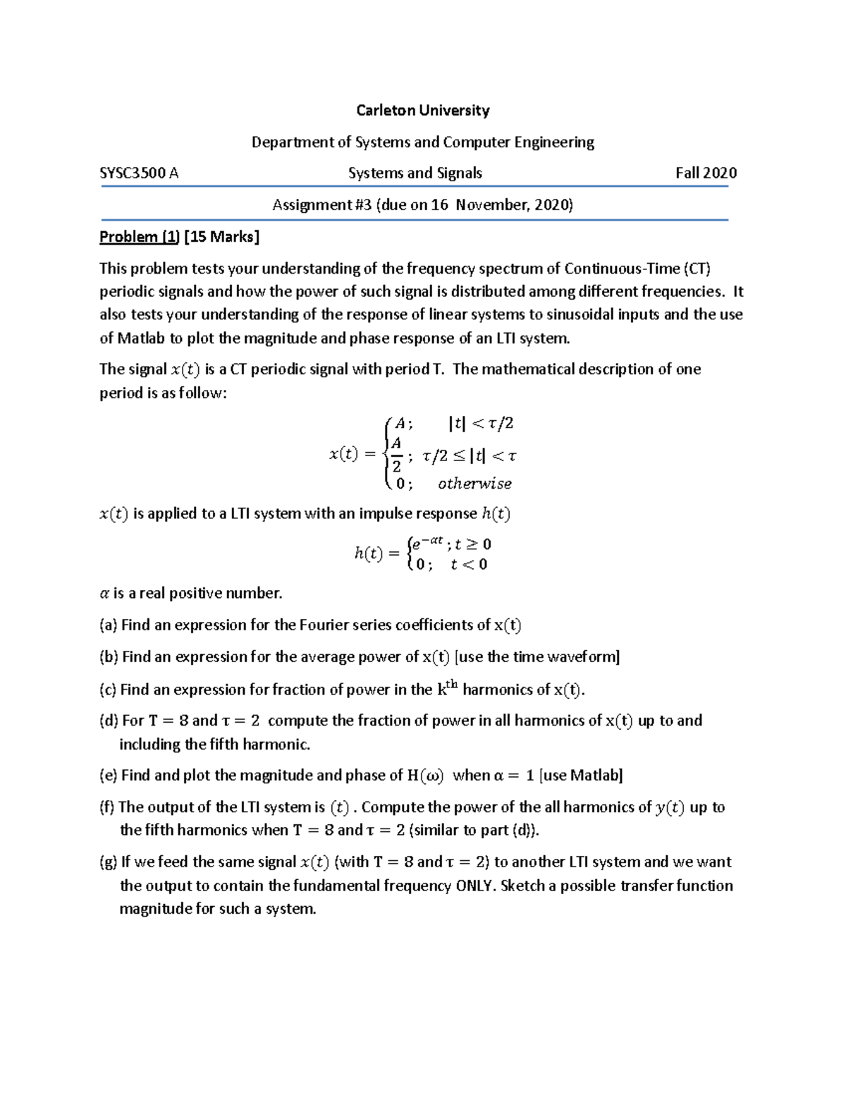SYSC 3500 A3 F2020 - Assignment - Carleton University Department of Systems and Computer ...