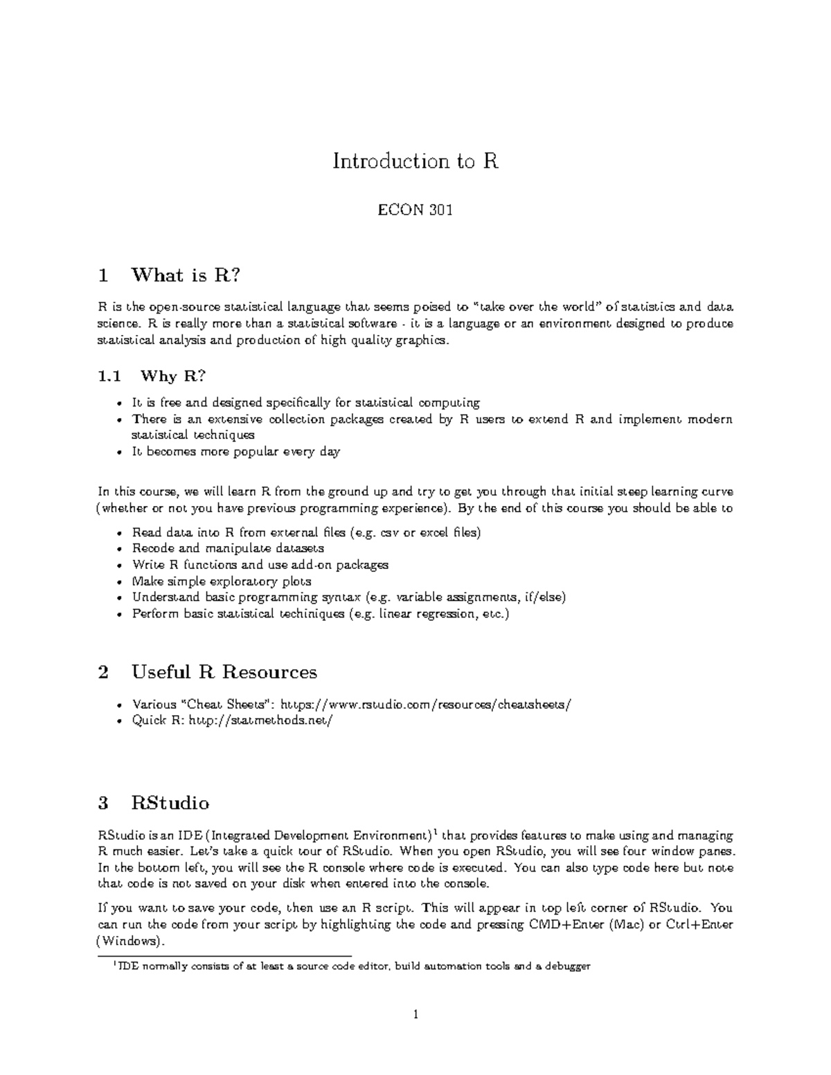 Introduction Lecture Introduction To R ECON 301 1 What Is R R Is
