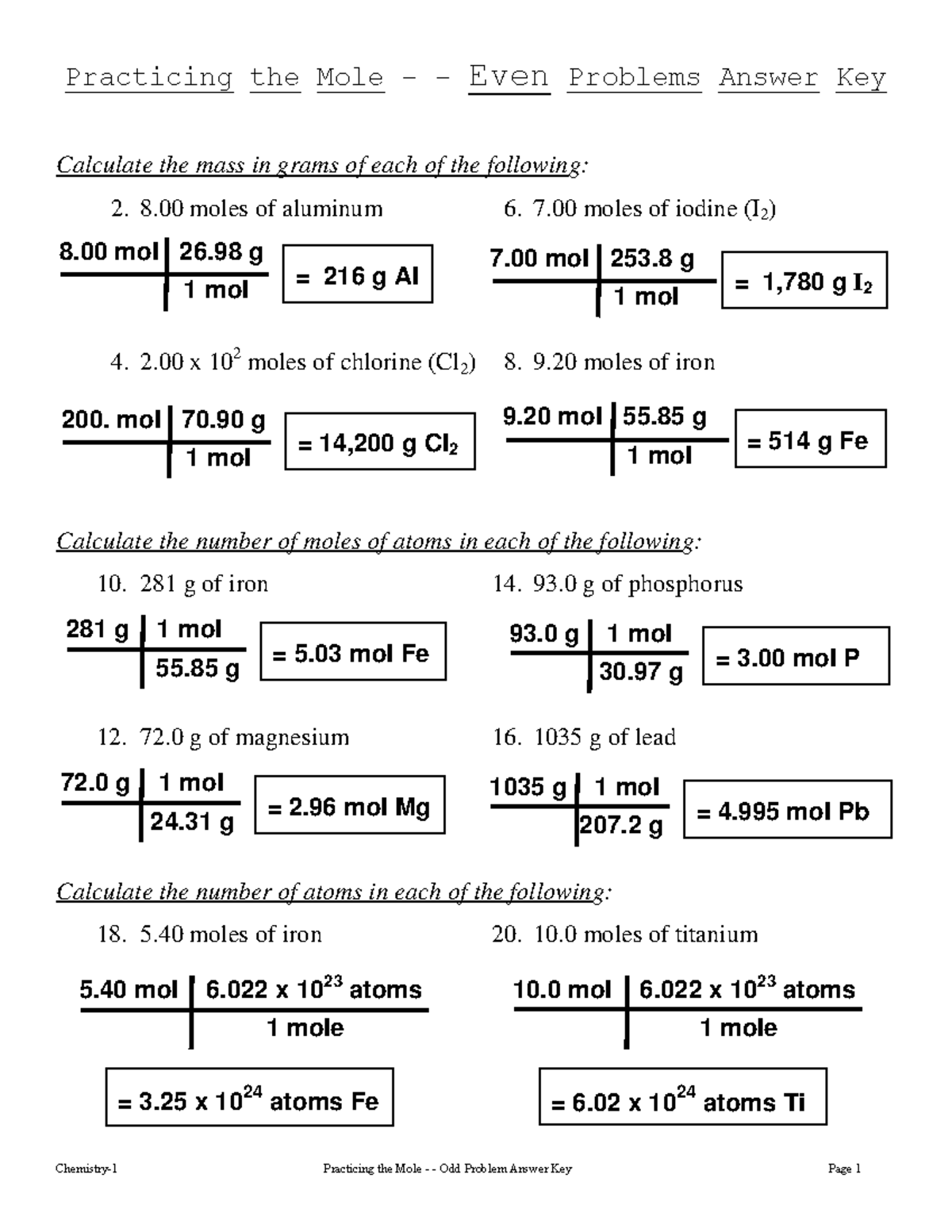 Act 8 1 Mole Practice KEYeven Chemistry 1 Practicing The Mole Odd Act 8 1 Mole Practice KEYeven Chemistry 1 Practicing The Mole Odd