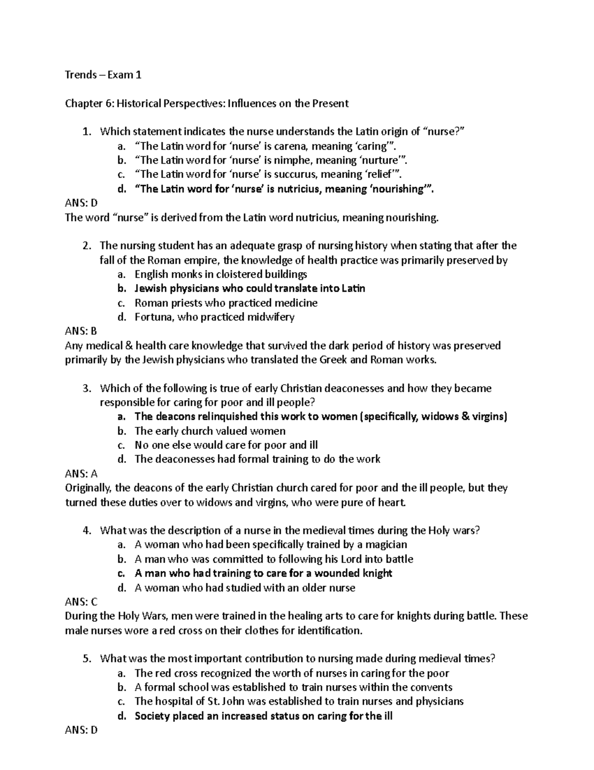 Exam 1 - Trends – Exam 1 Chapter 6: Historical Perspectives: Influences ...
