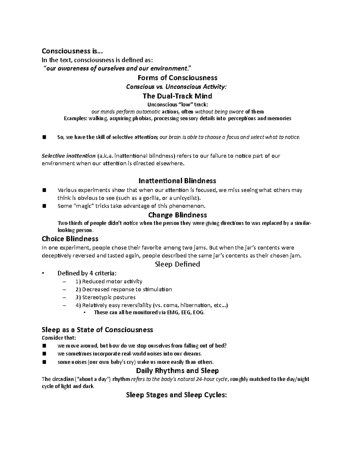 Chapter 3 Consciousness Sleep - Consciousness is... In the text ...