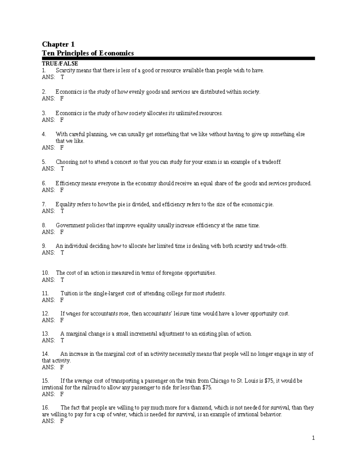 Chapter 1 - M/C with answers - Chapter 1 Ten Principles of Economics ...