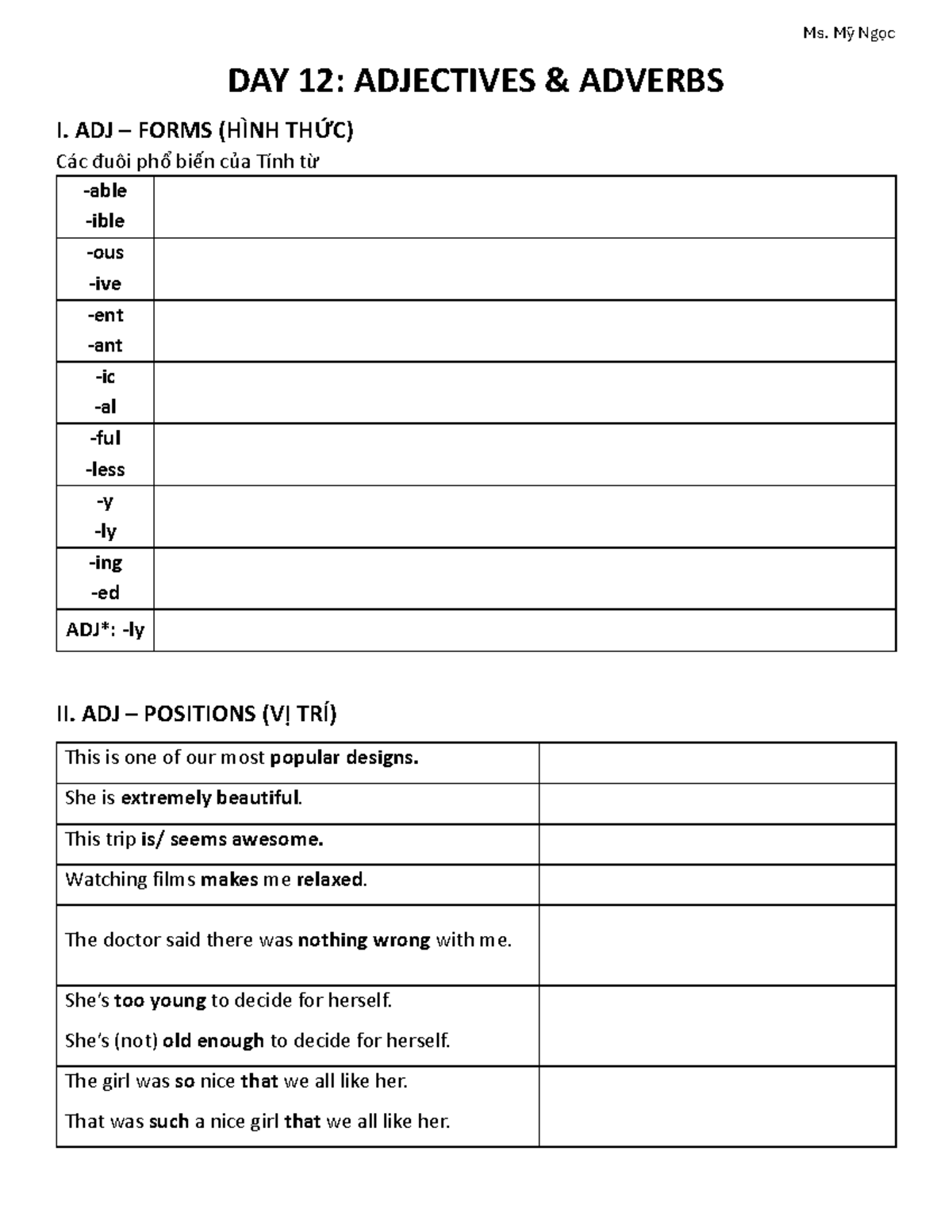 DAY-12- Slides - Toeic - DAY 1 2 : ADJECTIVES & ADVERBS I. ADJ – FORMS ...
