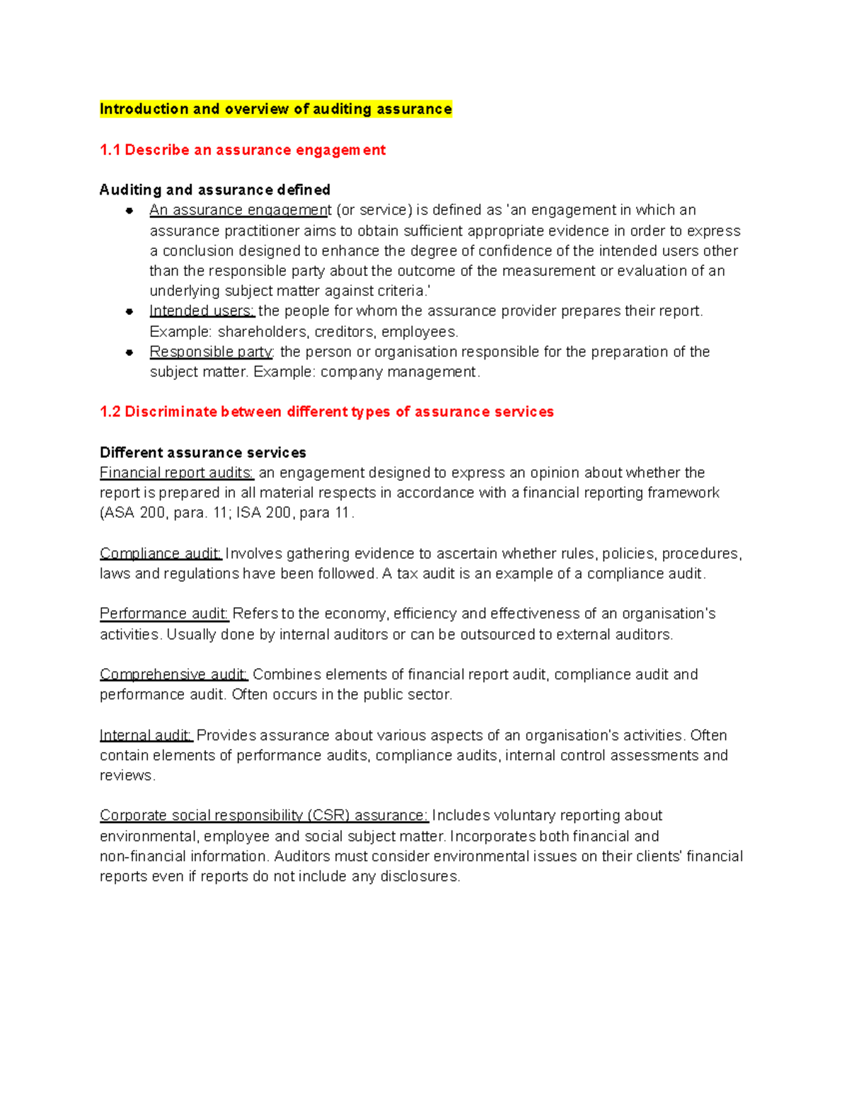 ACCY342 - n/a - Introduction and overview of auditing assurance 1 ...