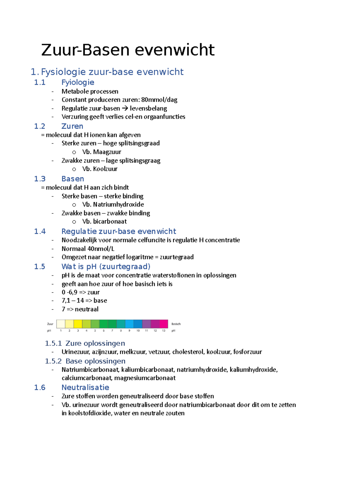 HC 11 Zuur- basen evenwicht - Zuur-Basen evenwicht 1. Fysiologie zuur ...