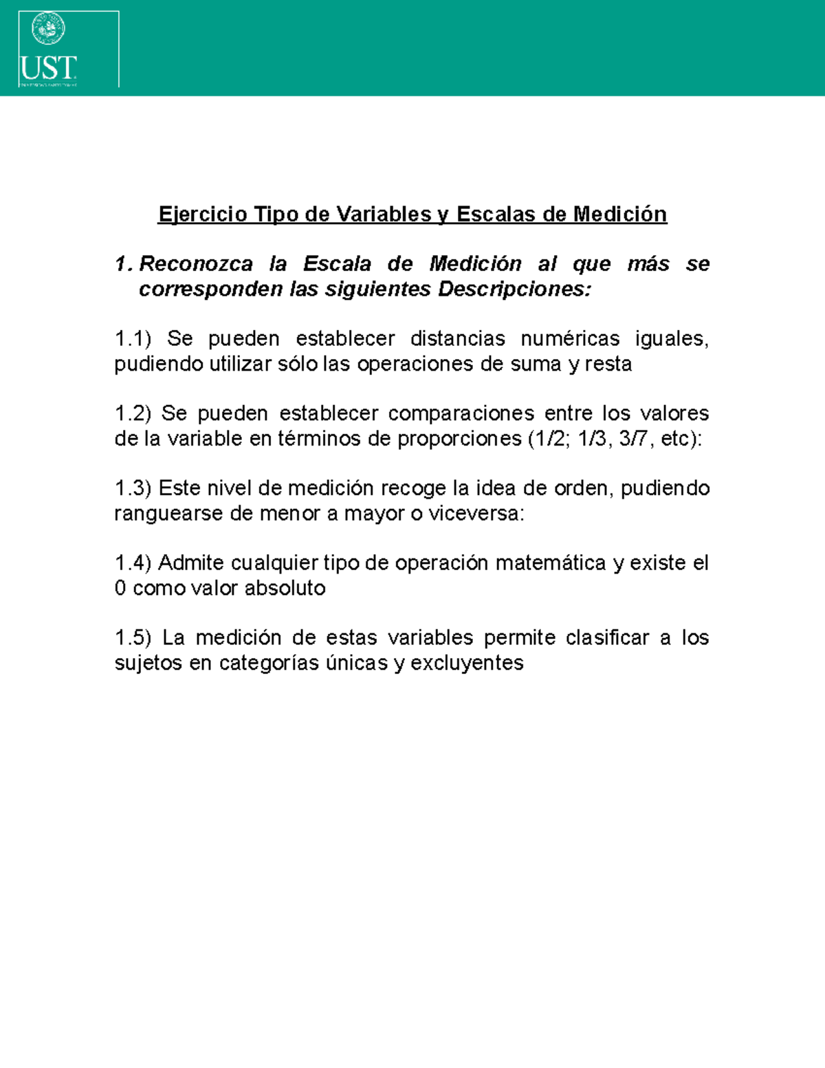 Ejercicio Tipos de Variables y Nivel de Medición - Ejercicio Tipo de ...