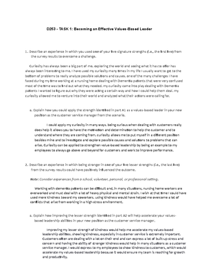 D253 Task 1 - Task 1 - D253 - TASK 1: Becoming an Effective Values ...
