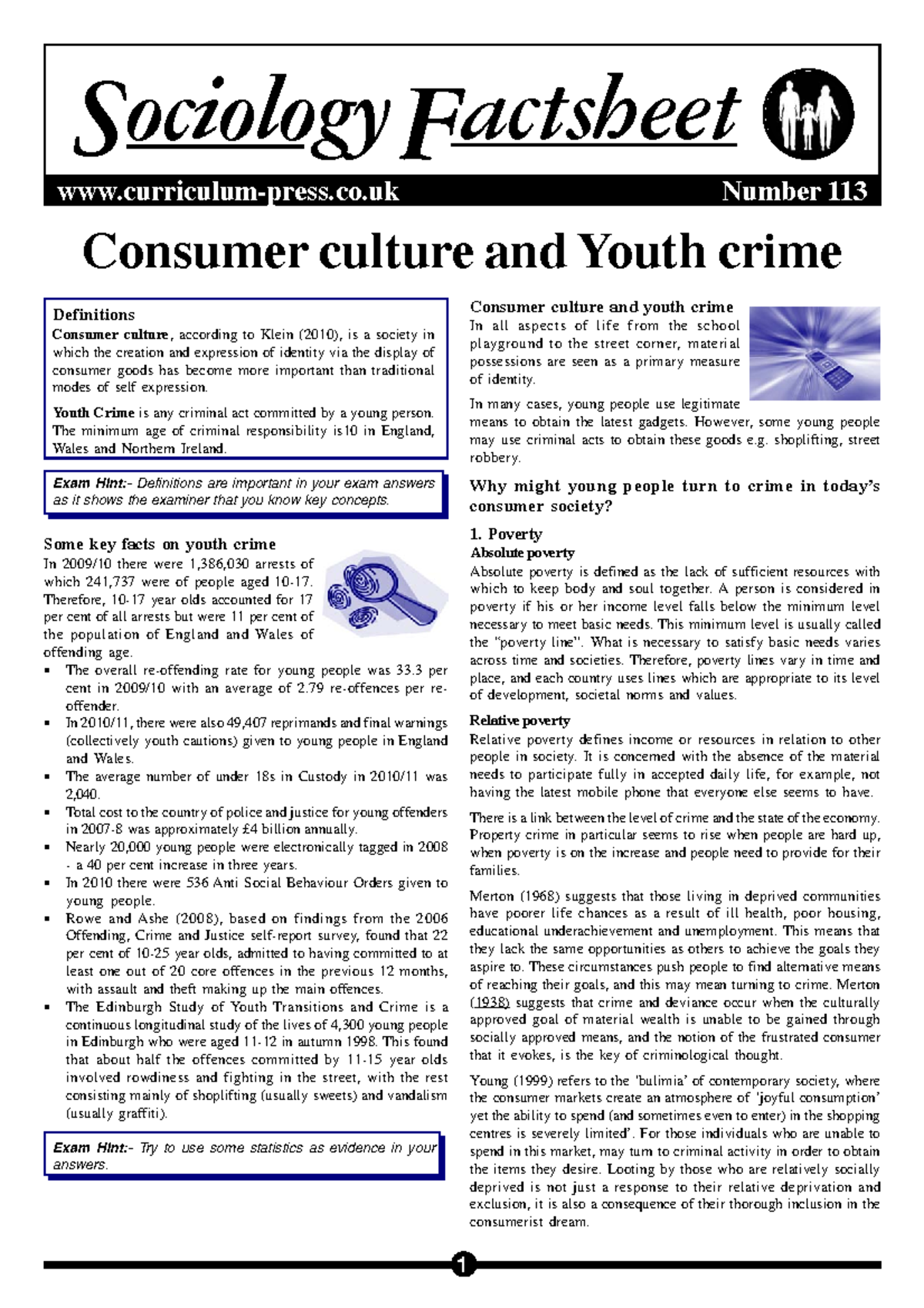 113 Youth crime - curriculum-press.co Number 113 S ociology F actsheet ...
