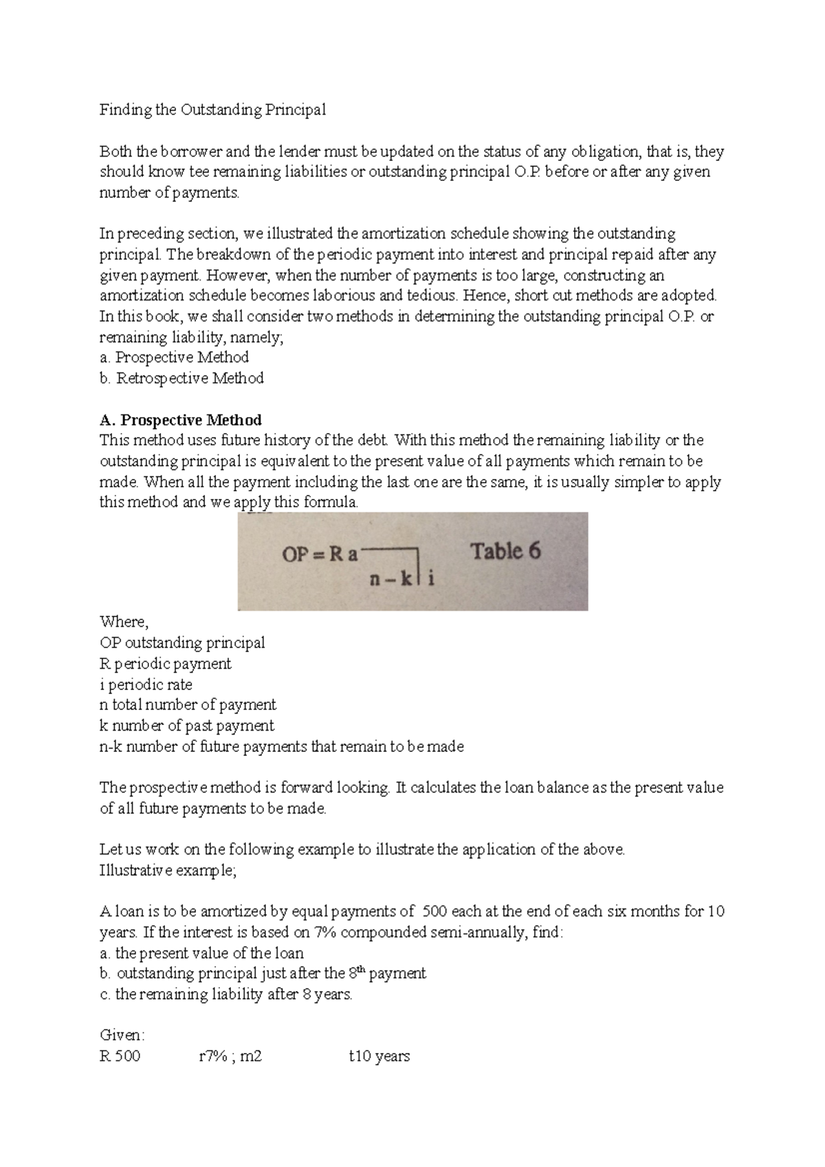 Math investment - n/a - Finding the Outstanding Principal Both the ...
