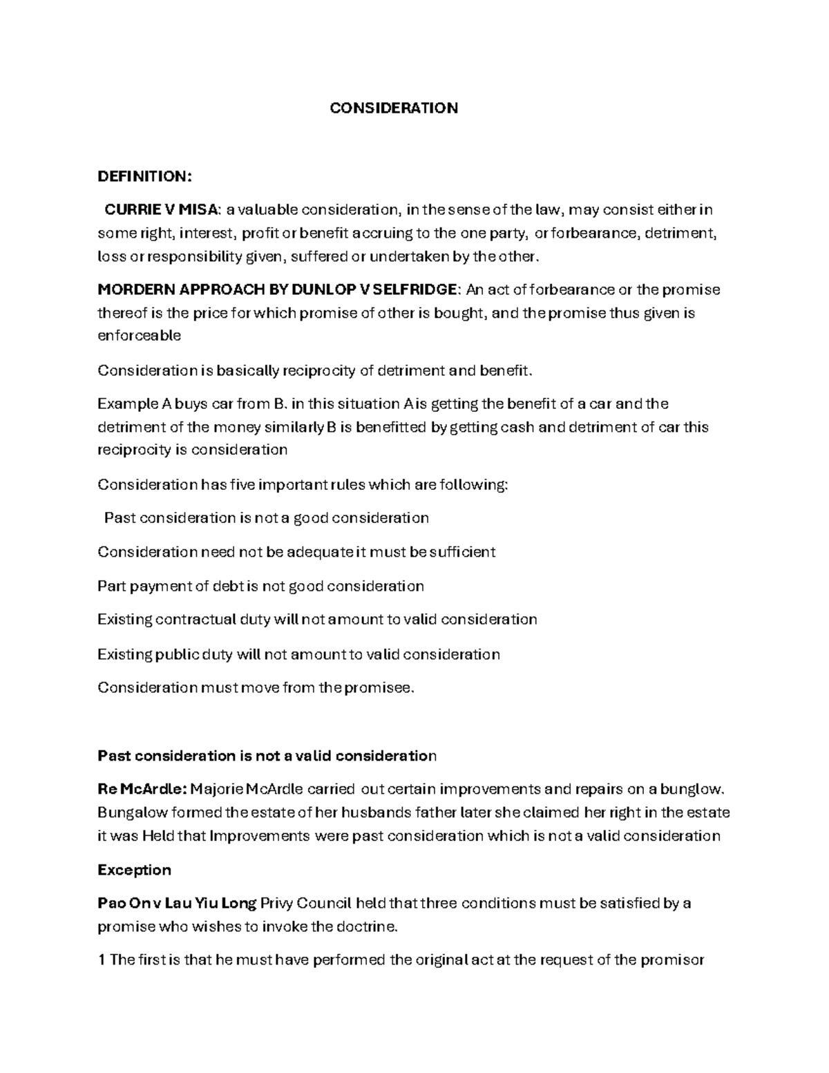 Consideration sir hassan notes final - CONSIDERATION DEFINITION: CURRIE ...