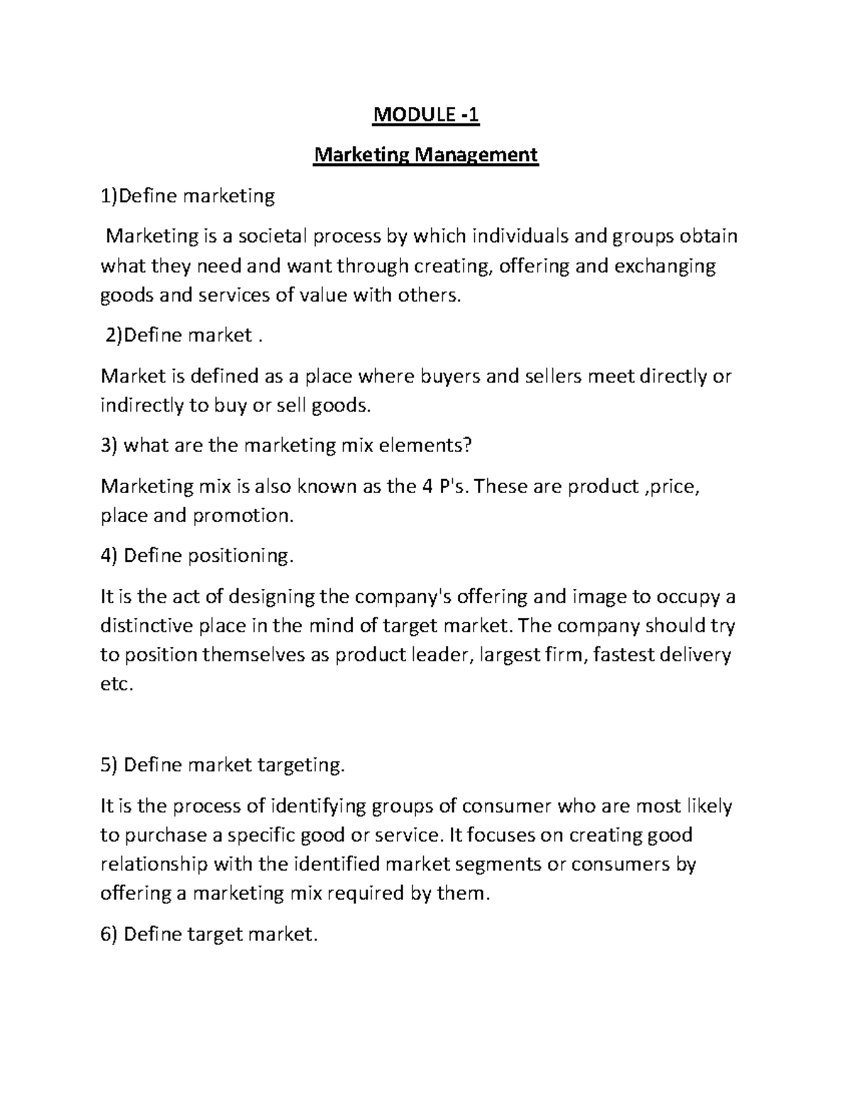 Semester 3 Marketing Management Module I (5 files merged) - MODULE ...