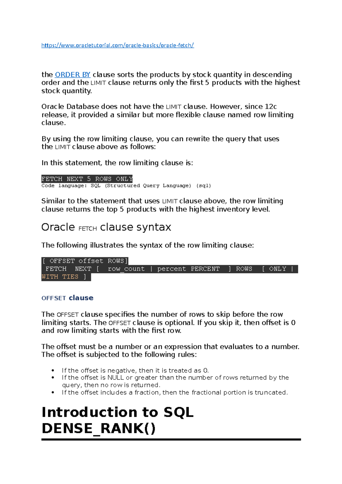 Oracle Concepts Oracletutorialoracle Basicsoracle Fetch The Order