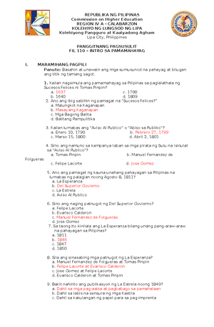 Panggitnang Pagsusulit Sanaysay AT Talumpati-print - Commission on ...