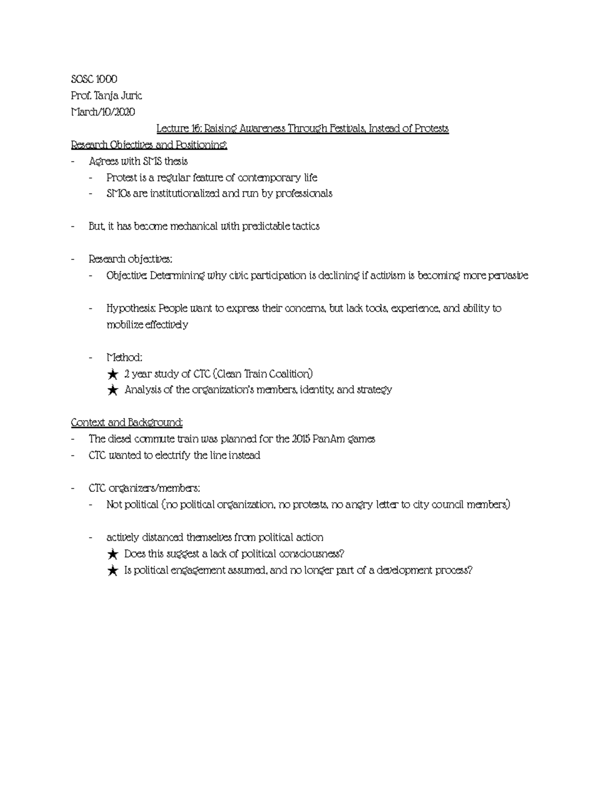 SOSC 1000 lecture 16 - Winter 2020 Professor Tanja Juric - SOSC 1000 Prof. Tanja Juric Mar/10 ...