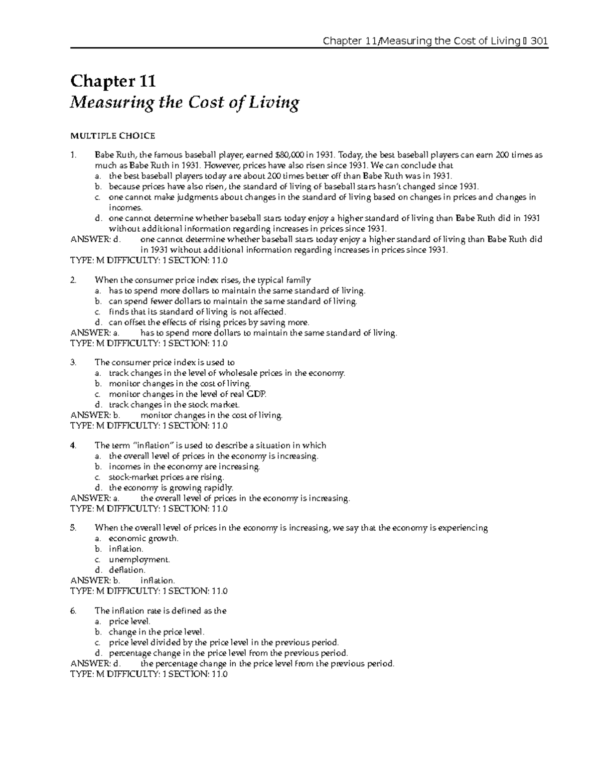 Chapter 11 - Chapter 11/Measuring the Cost of Living 301 Chapter 11 ...