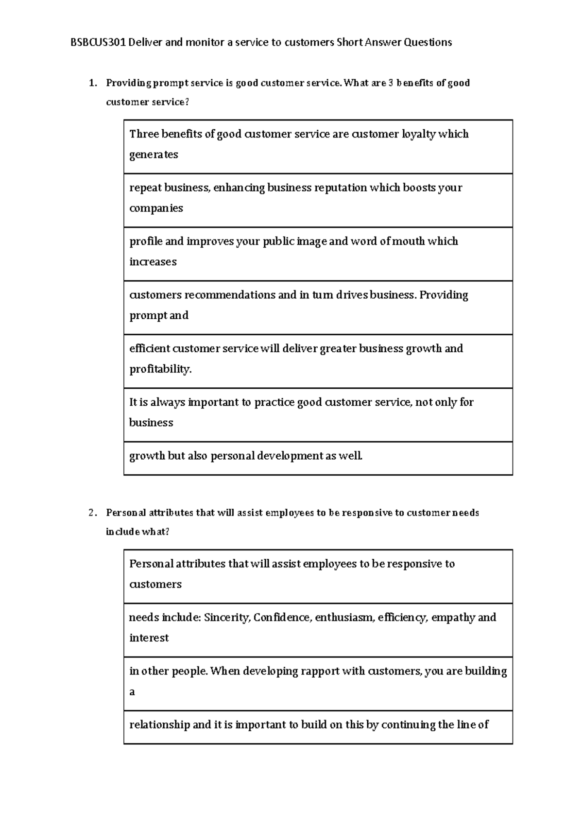 Benefits of Good Customer Service and Customer Needs - Studocu