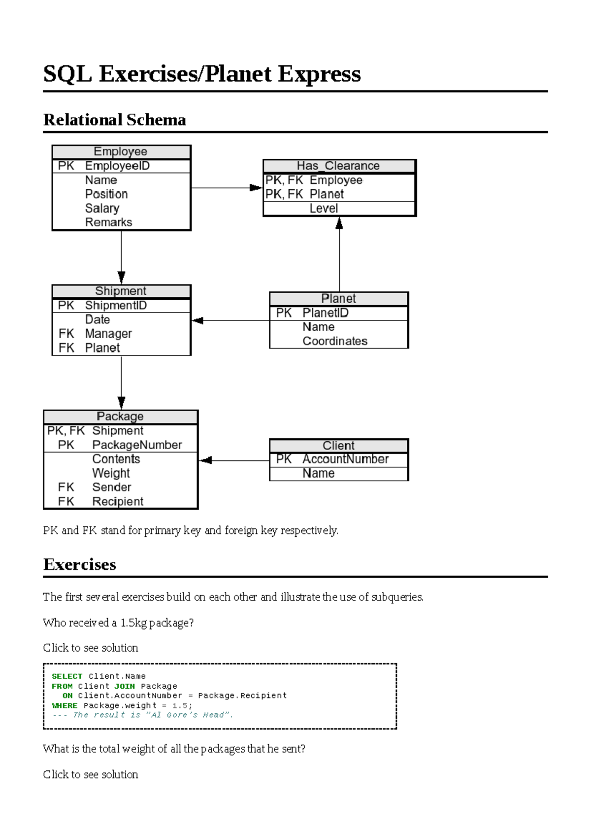 SQL Exercises Planet Express - SQL Exercises/Planet Express PK and FK ...