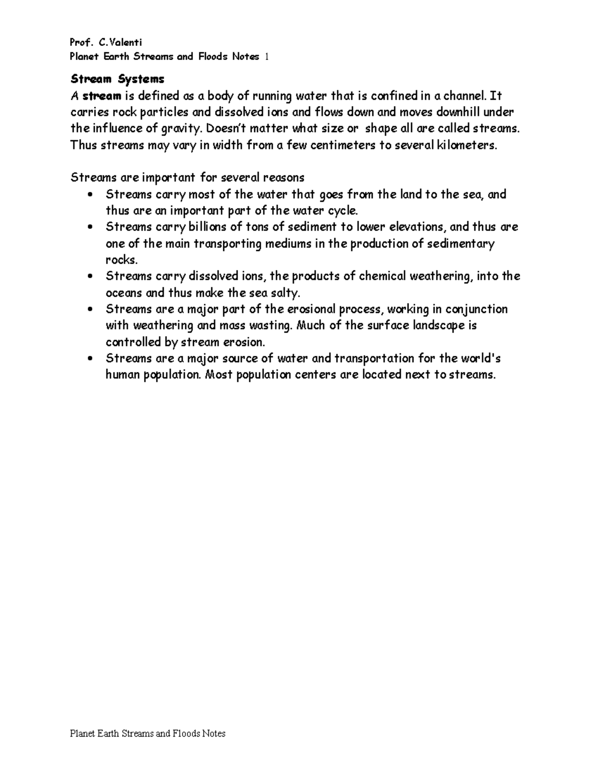 Planet Earth Streams and Floods Notes - Prof. C Planet Earth Streams ...