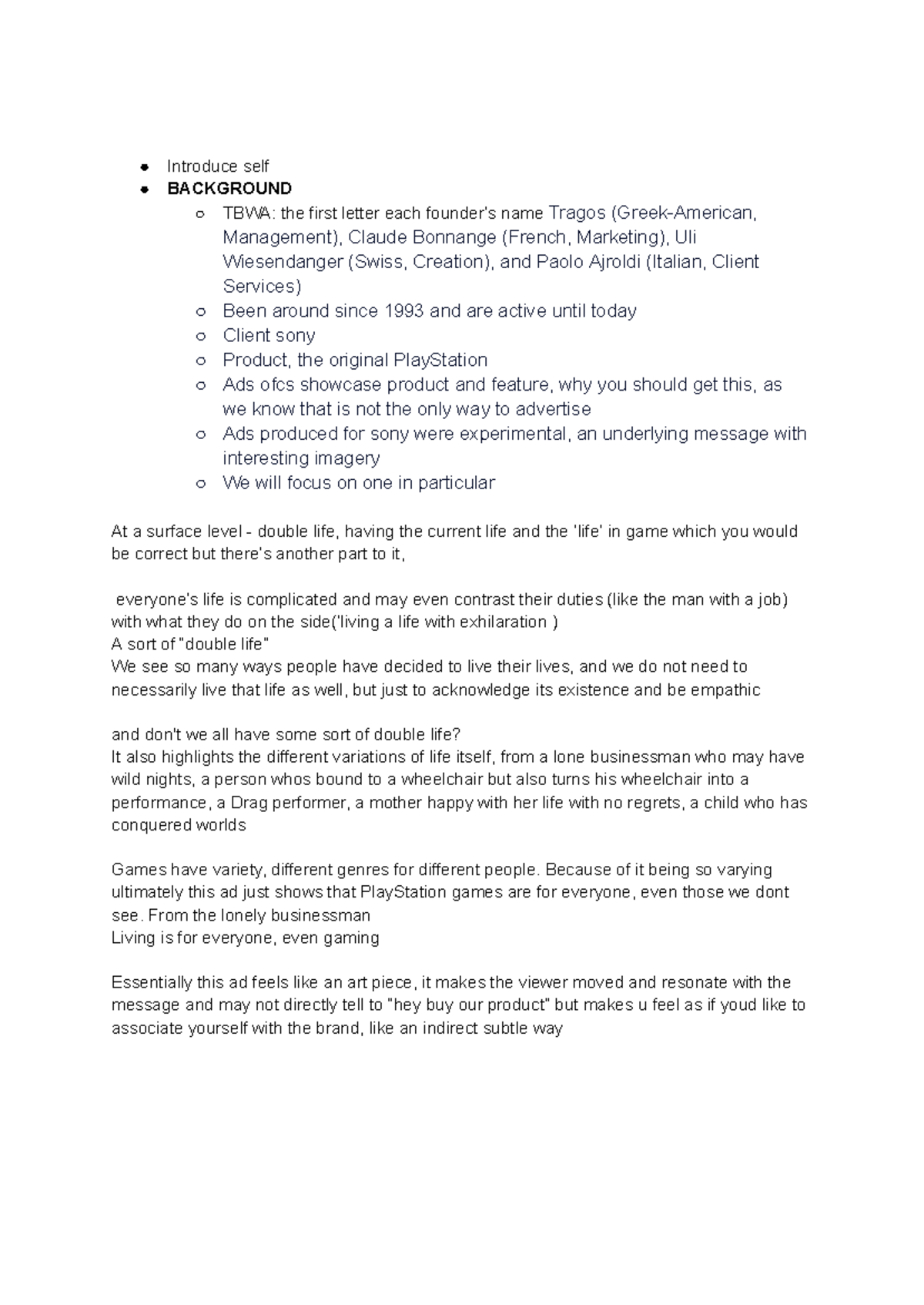 Playstation Script - Introduce self BACKGROUND TBWA: the first letter ...