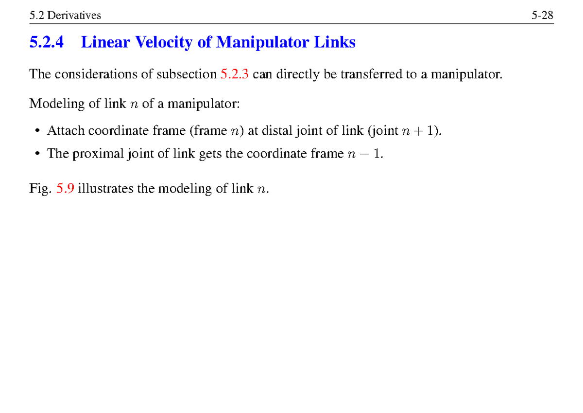 Robotics Lecture Notes Ws 2022 101 52 Linear Velocity Of Manipulator Links The Considerations