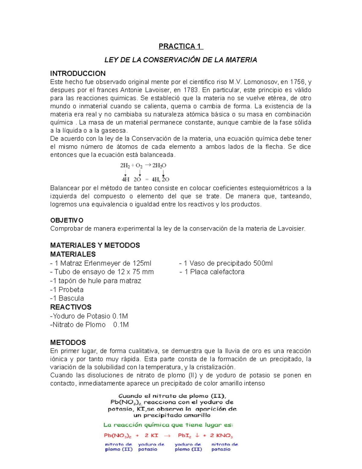 Practica 1 LEY DE LA Conservacion DE LA Materia - PRACTICA 1 LEY DE LA ...