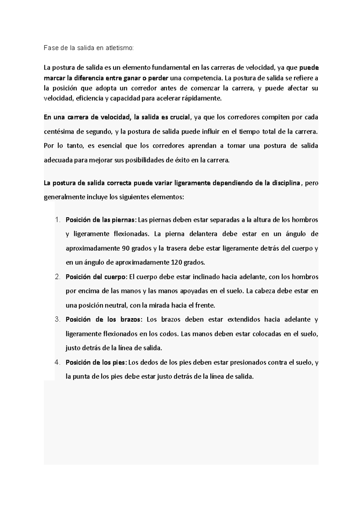Atletismo 3 - Fase de la salida en atletismo: La postura de salida es ...